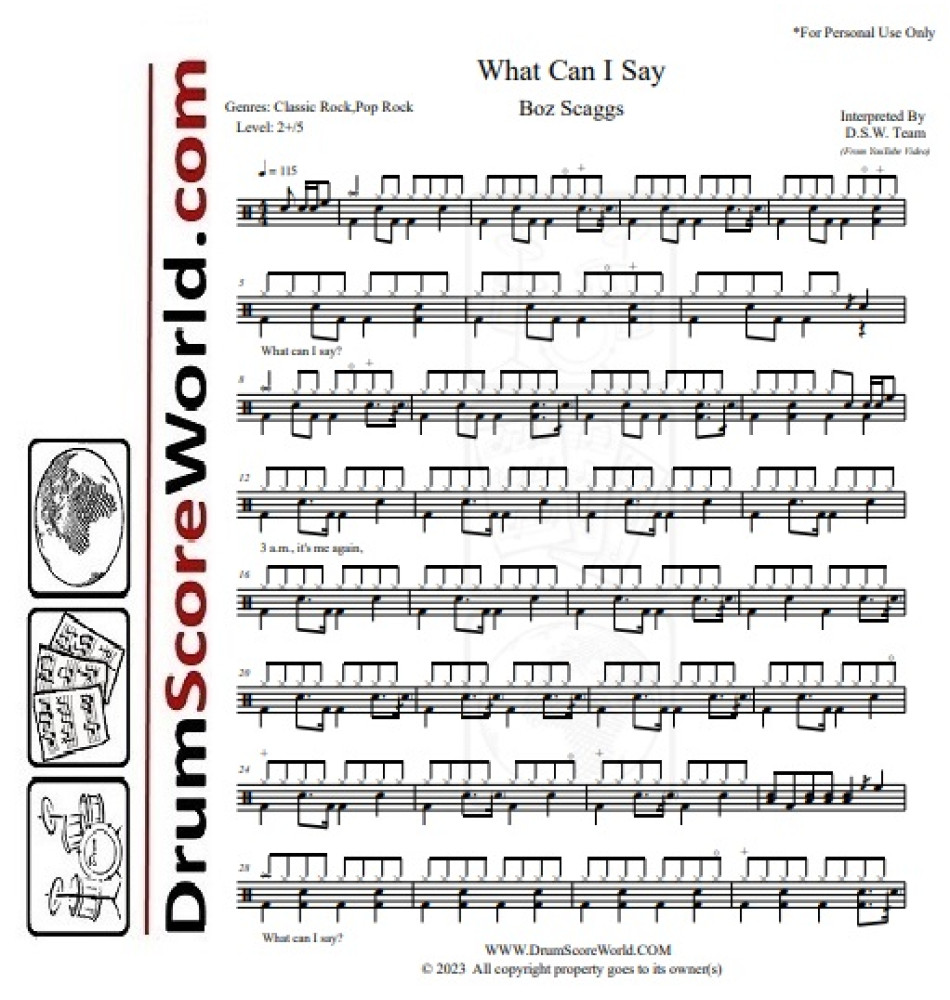 Boz Scaggs - What Can I Say - Drum Sheet - Drum Score - Drum Note ...