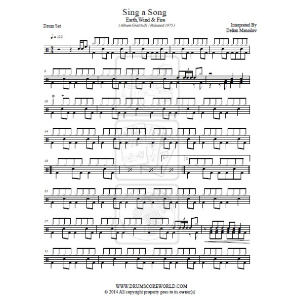 Earth, Wind & Fire - Sing a Song - Drum Sheet - Drum Score - 드럼악보 -ドラム ...