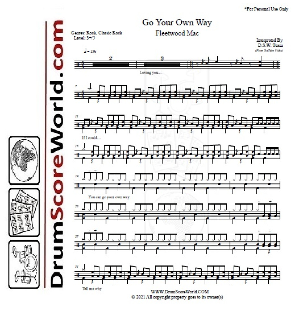 Fleetwood Mac "Go Your Own Way" Drum Sheet + Play-along Track – Mick ...