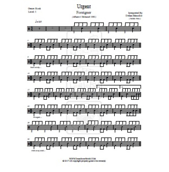 Foreigner - Urgent - Drum Score - Drum Sheet - Drum Note - Drum ...