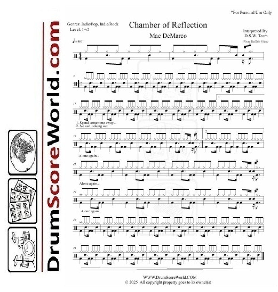 Mac DeMarco - Chamber of Reflection - Drum Sheet - Drum Score - Drum ...