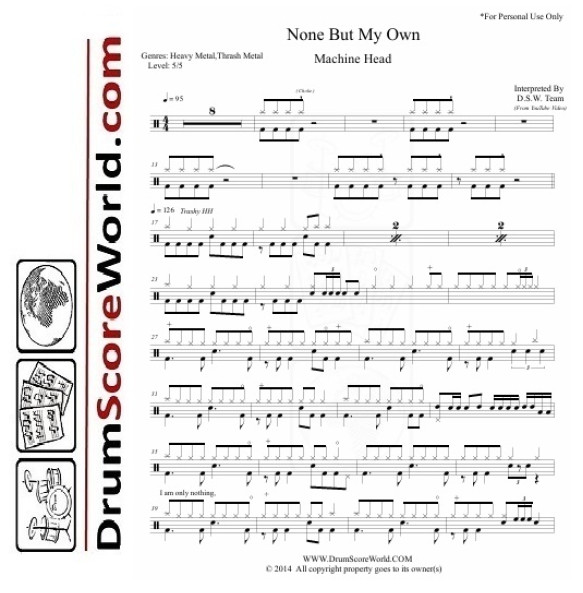 Machine Head – None But My Own Drum Sheet PDF - 드럼악보 -ドラムスコア - 鼓得分
