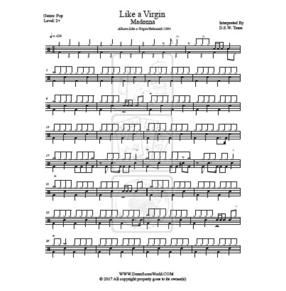 Madonna - Like A Virgin, Drum Score, Drum Sheet, Drum Note ,Drum ...