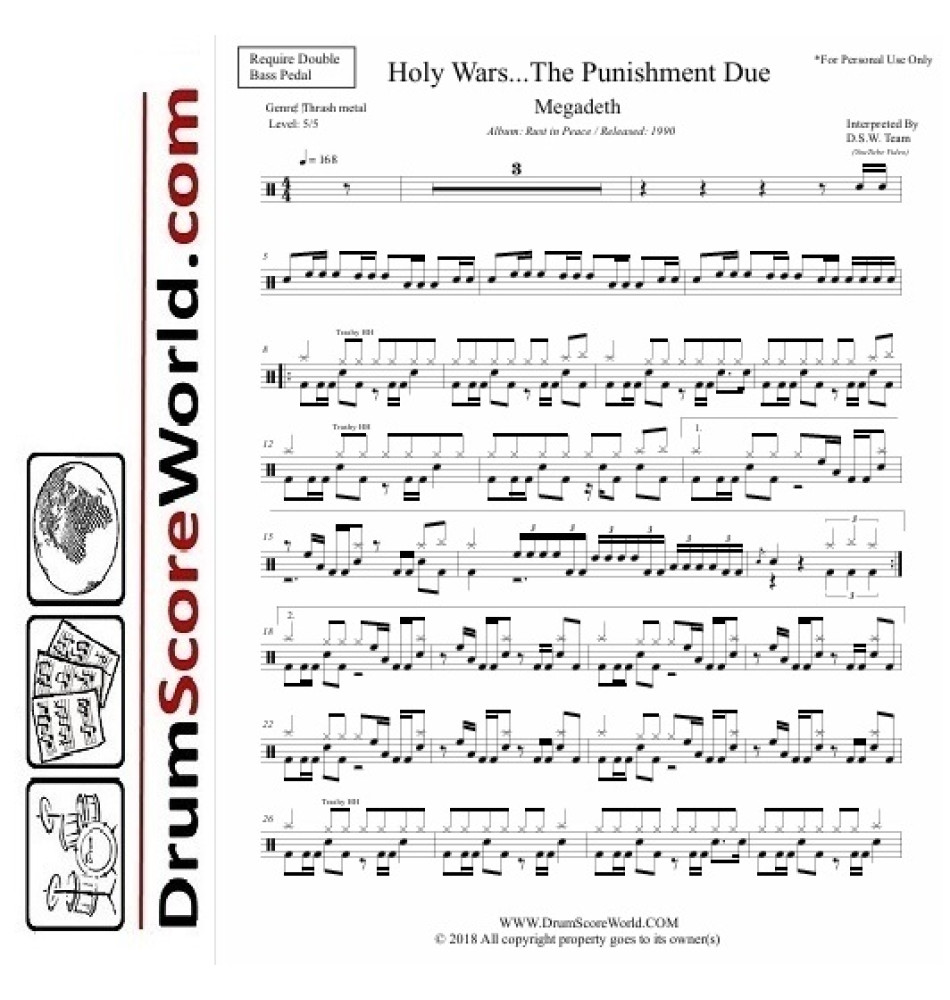 Megadeth – Holy Wars Drum Sheet + Play-Along (PDF & Audio) - 드럼악보 - ドラム ...