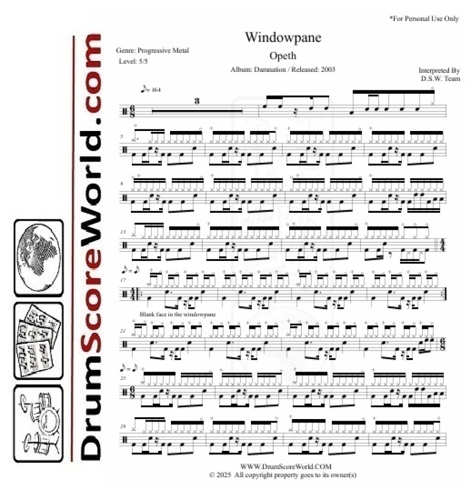 Opeth – Windowpane Drum Sheet Music | Professional Drum Transcription ...