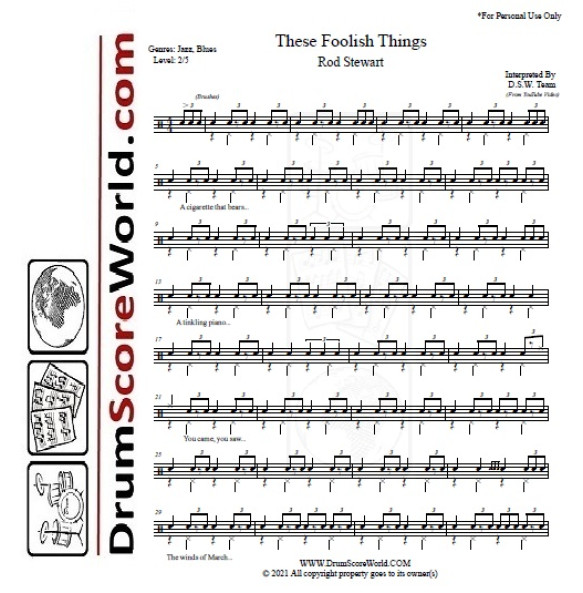 Rod Stewart - These Foolish Things - Drum Sheet - Drum Score - Drum ...