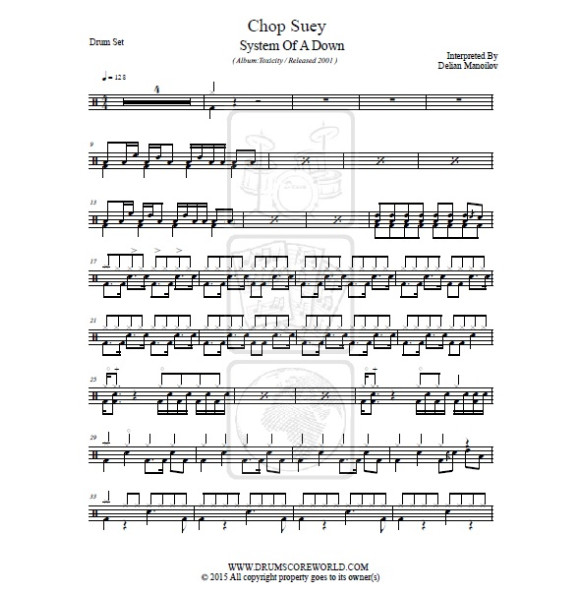 System Of A Down - Chop Suey - Drum Sheet - Drum Score - Drum Note ...