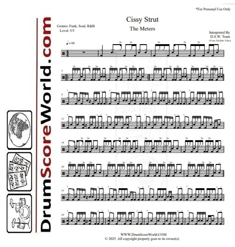 Meters - Cissy Strut - Drum Sheet - Drum Score - Drum Note - Drum ...